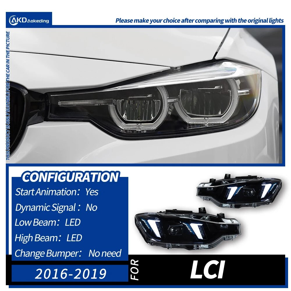 Автозапчасти для фаров 3 серии F30 2013-2019 F31 F35 320i последний стиль LED DRL Двойной проектор Car Accesorios Modified