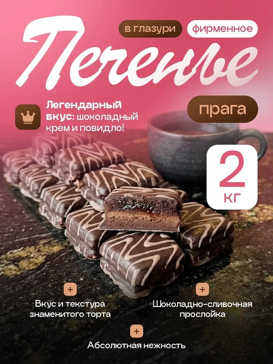 Печенье Прага в темной глазури с повидлом 2 кг / Остров Изобилия / Сложное печенье