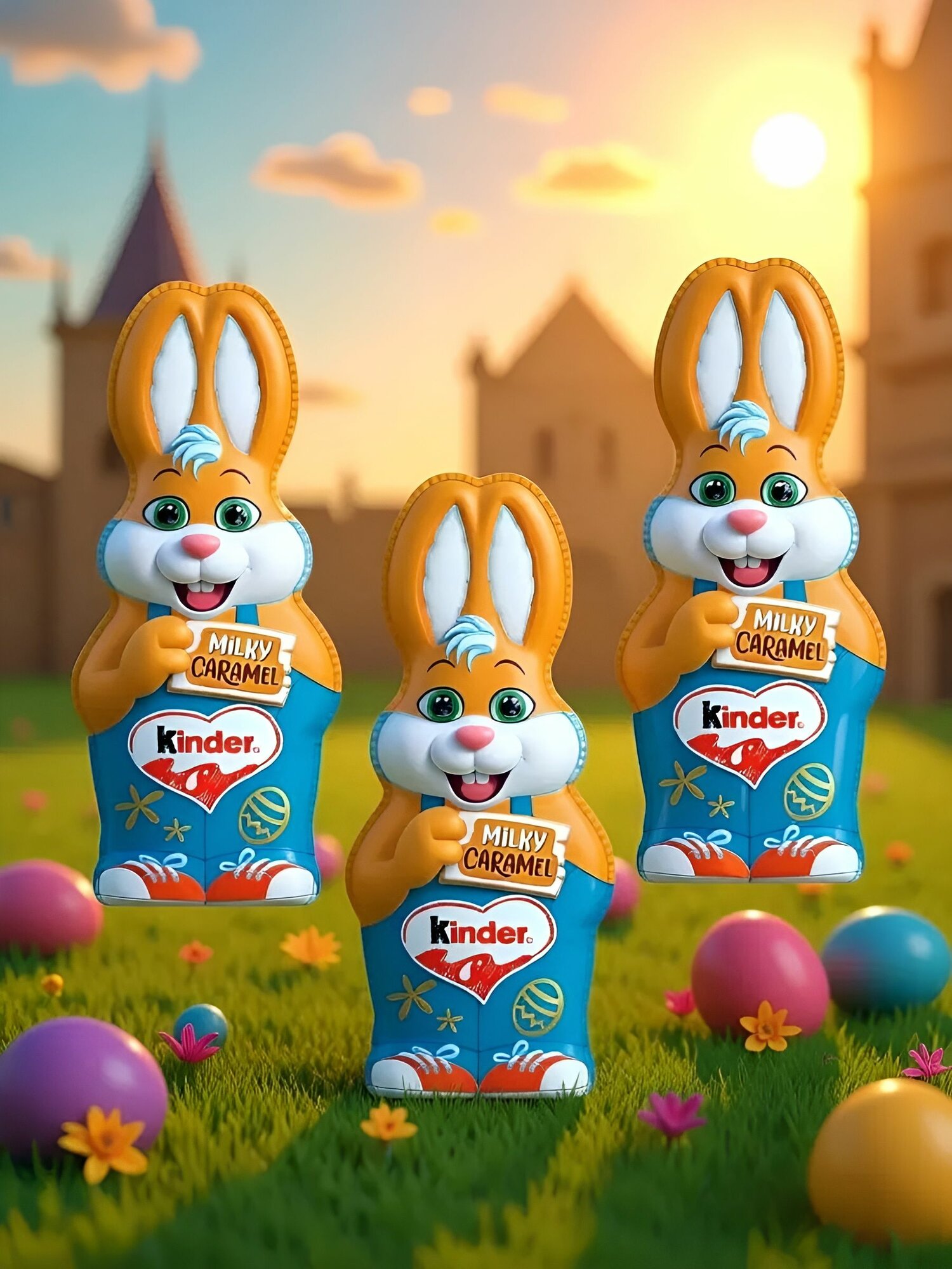 Фигурный Kinder шоколад Зайка, 3 штуки по 110 грамм , карамель