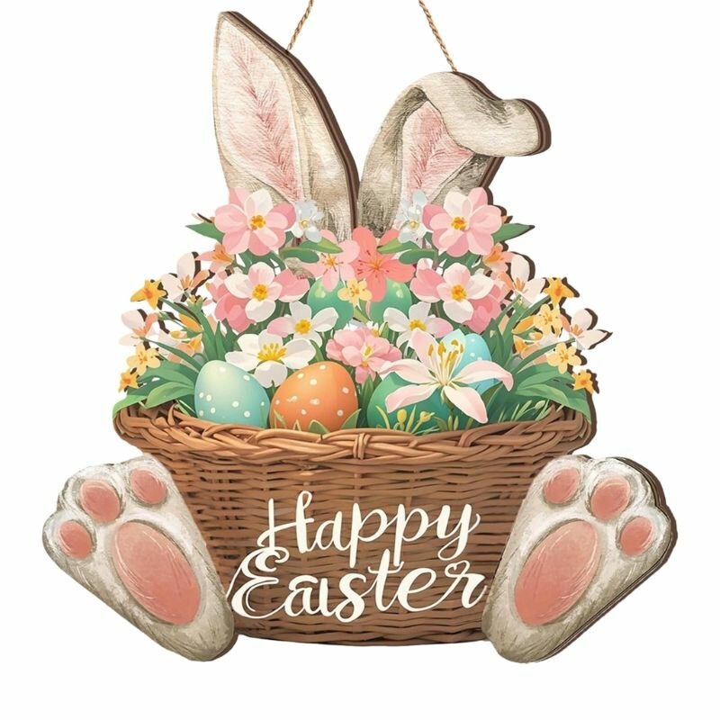 (1 шт.) Деревянная пасхальная табличка "Добро пожаловать" - Пасха 5