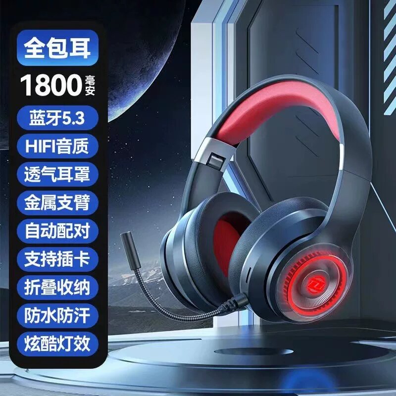 Bluetooth Over-Ear Наушники Беспроводные и Проводные с Моделью GS8 С Подсветкой Чисто Черный