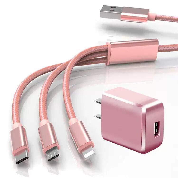 1 м 3-портовый USB-кабель с 3 портами USB-A, цвет розовое золото, с вилкой