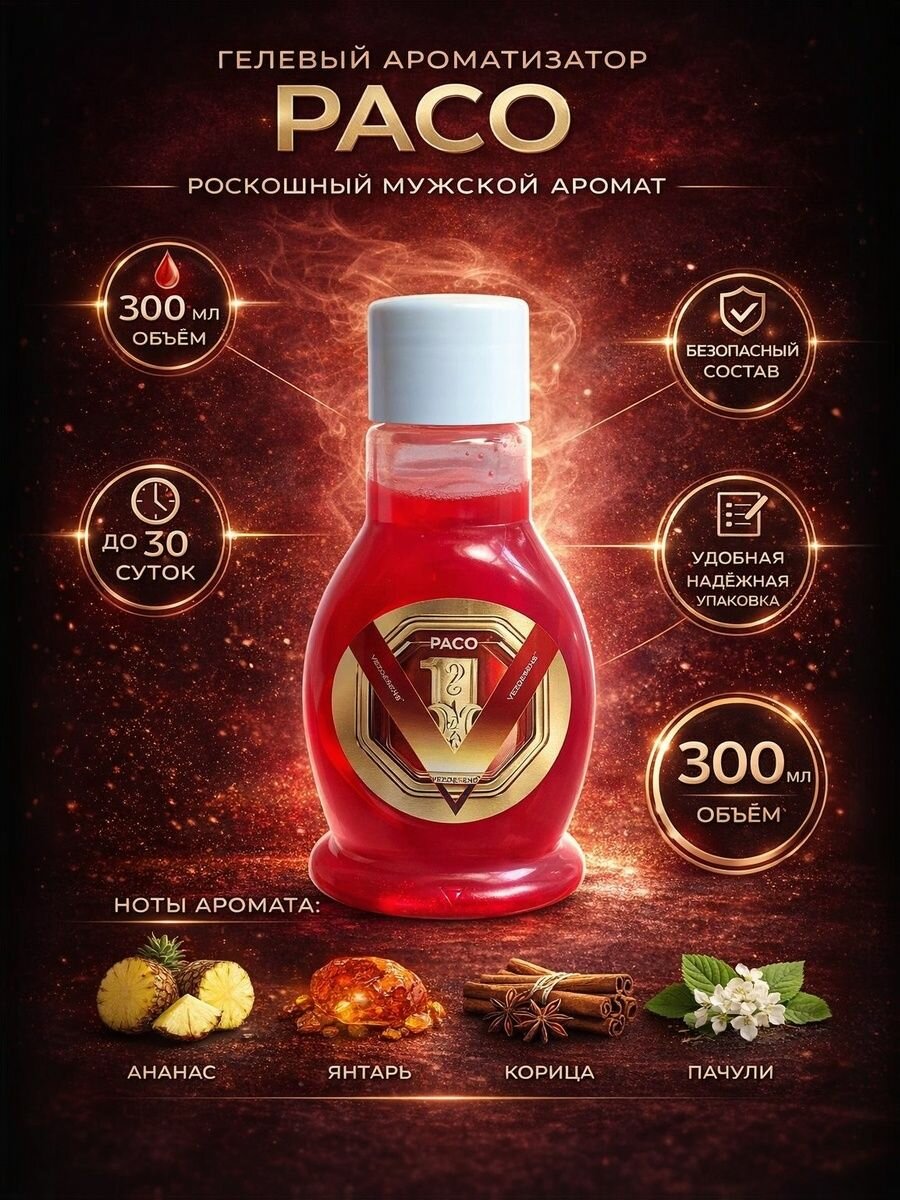 Ароматизатор автомобильный Khani PACO 300 мл, гелевый освежитель воздуха, длительное действие (14100)