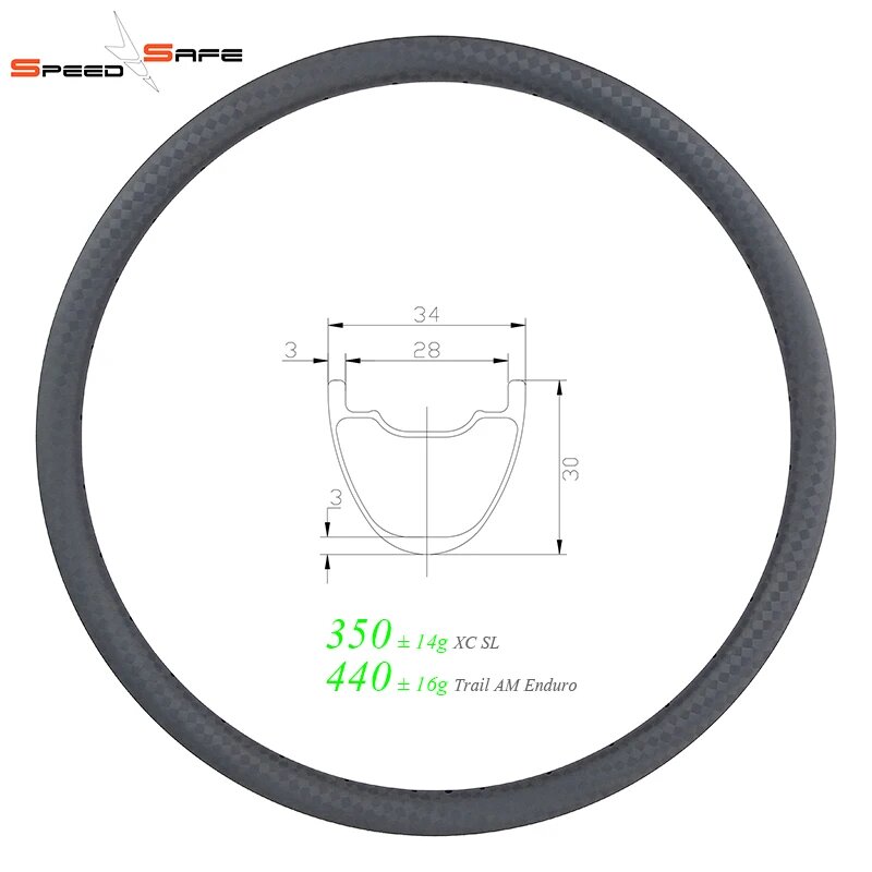 Speedsafe 29er MTB XC карбоновые колеса 34 мм 350г Clincher Tubeless, 28H 12K matte
