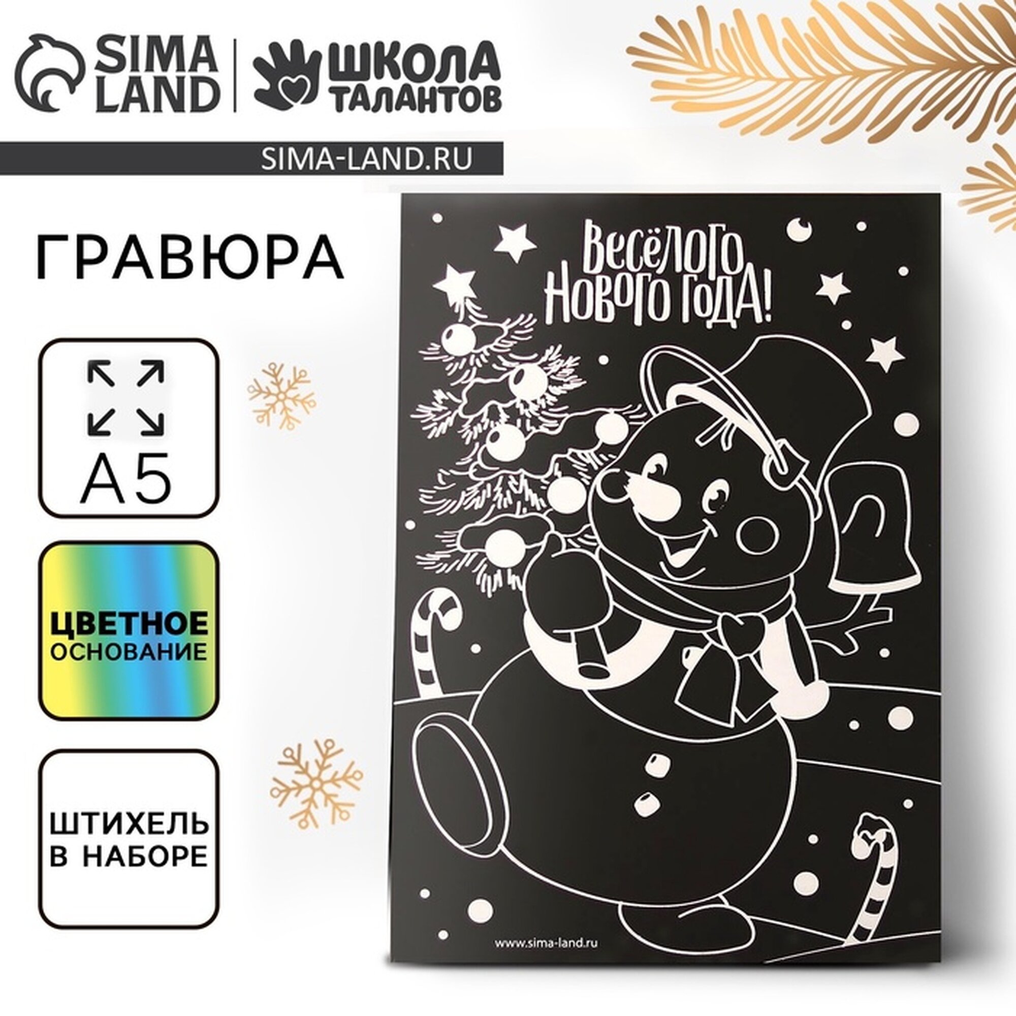 Гравюра на новый год Школа талантов «Снеговик», с цветной основой
