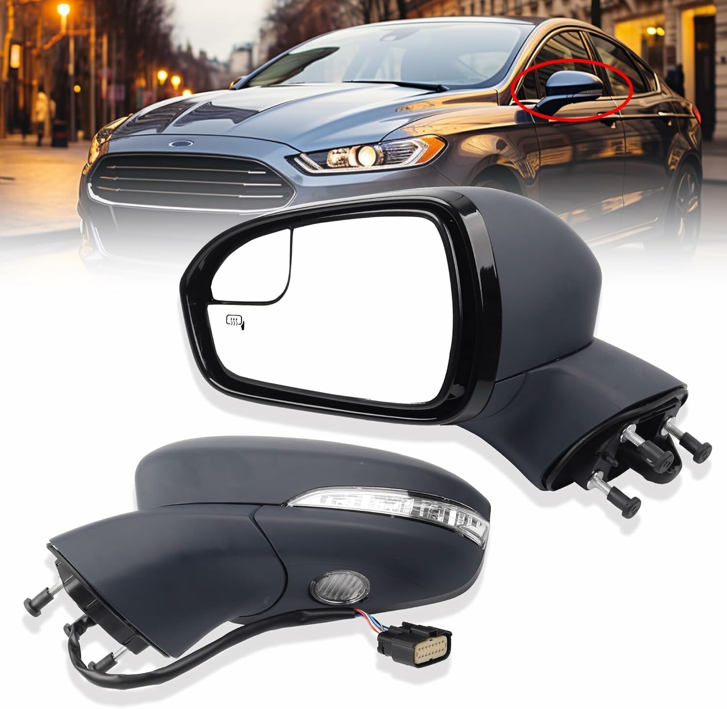 Левая сторонная зеркальная сборка водителя совместима с Ford Mondeo Fusion 2013-2016, черным, 7Pins.