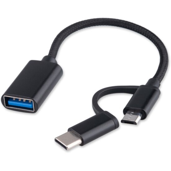 Кабель-переходник Cablexpert USB2.0 OTG A-OTG-CMAF2-2in1, Type-C(M)+MicroUSB(M)/AF, алюминий+нейлон.