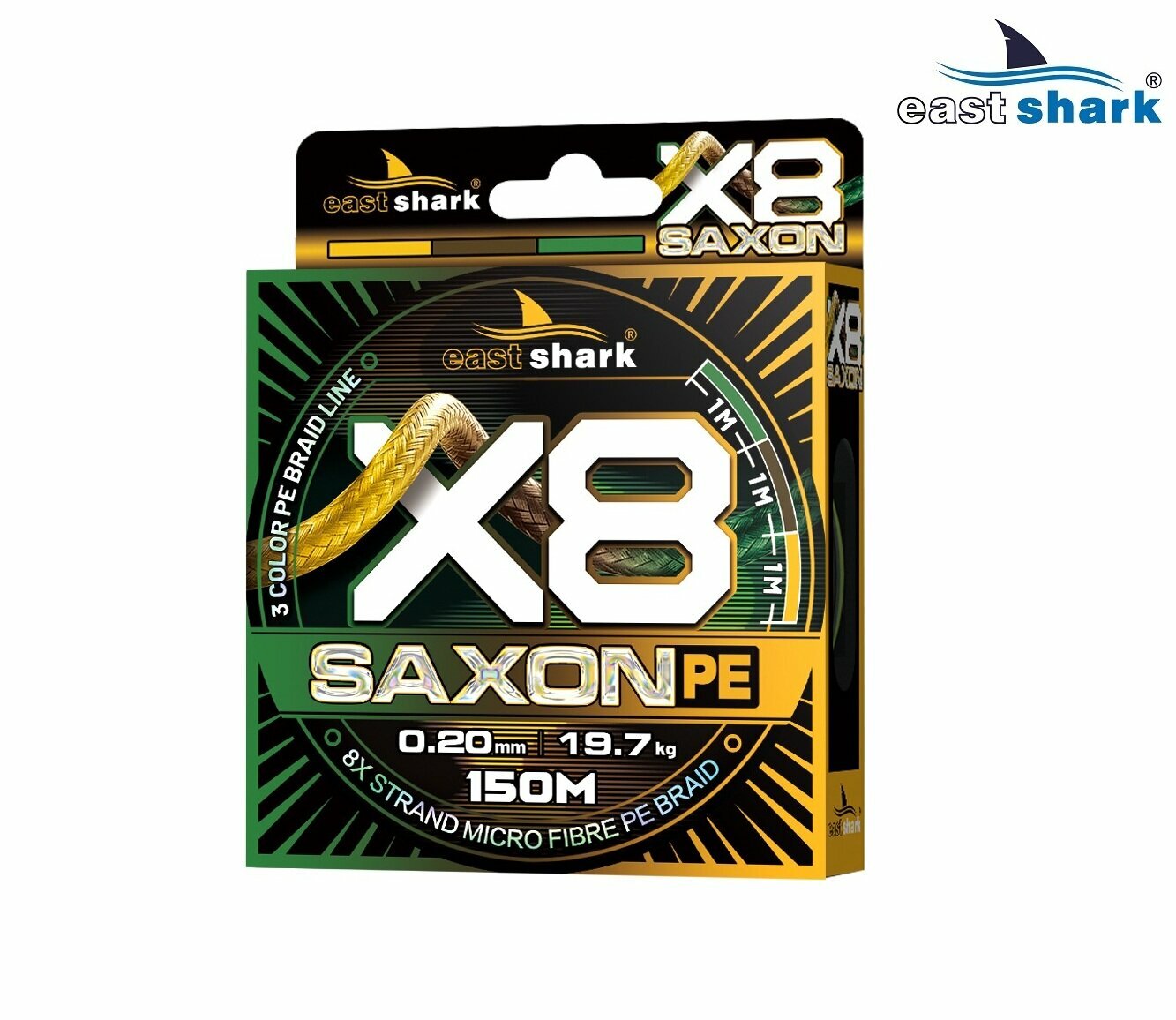 Шнур EastShark Saxon PE X8 150м 0,25 мм #3,0 3color