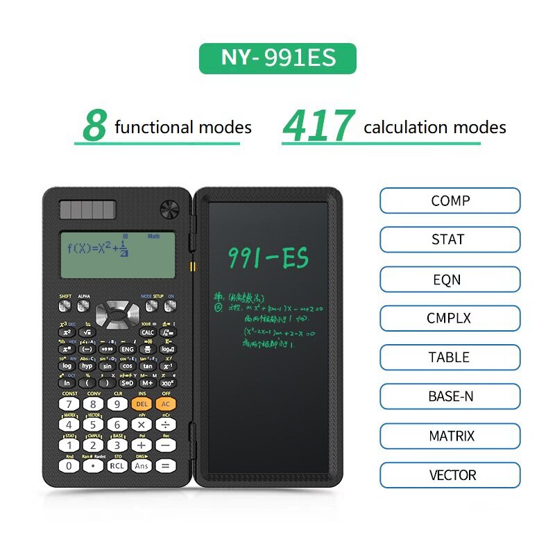 Научный калькулятор с планшетом для записи, NEWYES 991ES, поддерживает COMP, STAT, EQN, CMPLX и 417 режимов вычислений