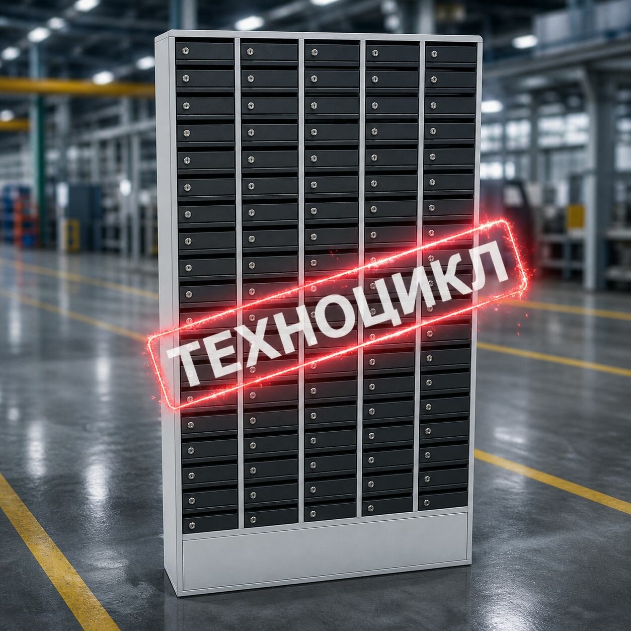 Шкаф для мобильных телефонов ШТМ 100-Щ техноцикл, 100 ячеек, металл, черный, серый, 1752х970х315 мм