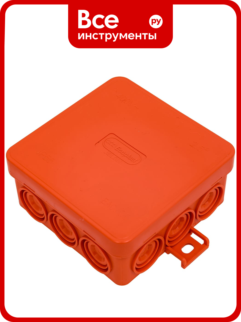 Огнестойкая коробка Экопласт JBL085 E110, о/п 85х85х38, 12 выходов, IP55, 4P, цвет оранжевый