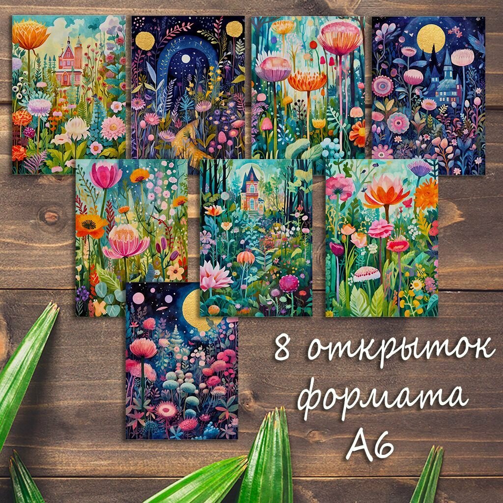 Большой набор открыток Волшебный сад, 8 штук