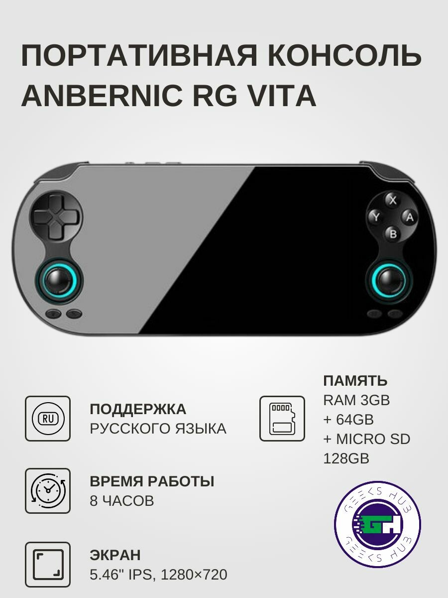 Портативная игровая приставка ANBERNIC RG VITA, черная, с картой SD на 128 ГБ