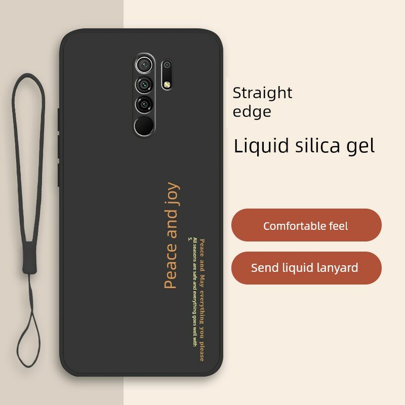 Силиконовый чехол для Redmi 9T матового черного цвета с защитой от падений, в комплекте шнурок