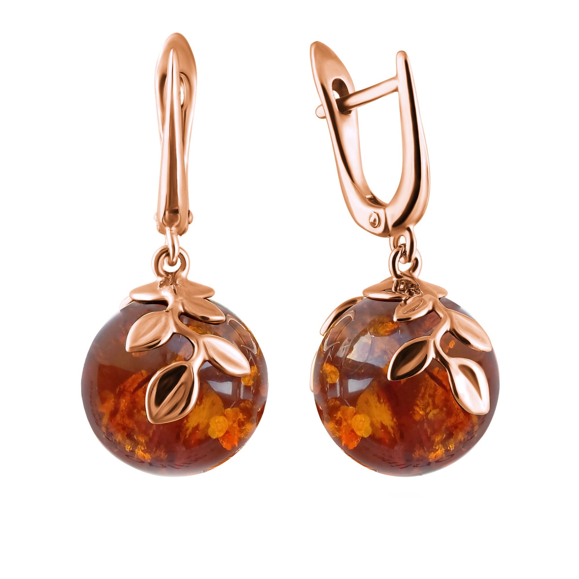 Серьги, серебро, 925 проба, золочение, янтарь