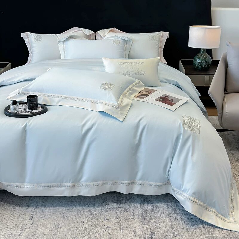 Ivory A-Grade Long-Staple Cotton 1.5m Набор Пододеяльник с Подушкой для 200x230 см, Синий Зума