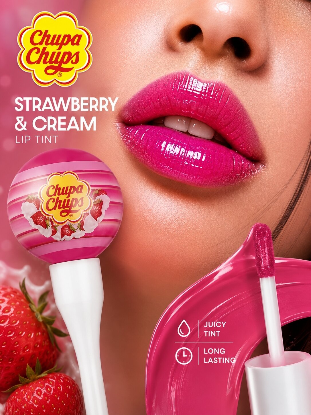 CHUPA CHUPS Губная помада, жидкая помада-тинт в оттенке Strawberry & Cream