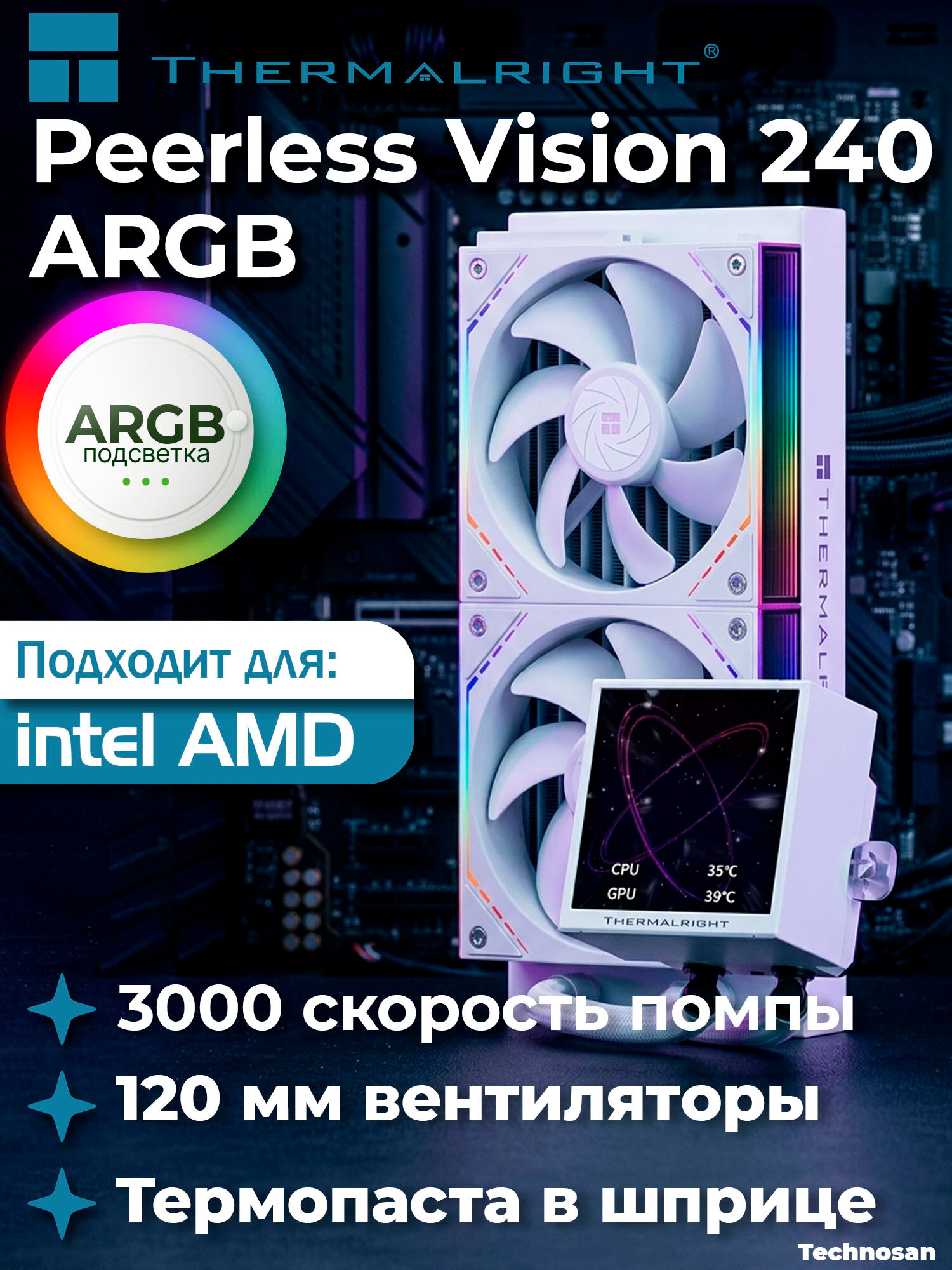 Система водяного охлаждения Thermalright Peerless Vision 240 ARGB White, для процессора