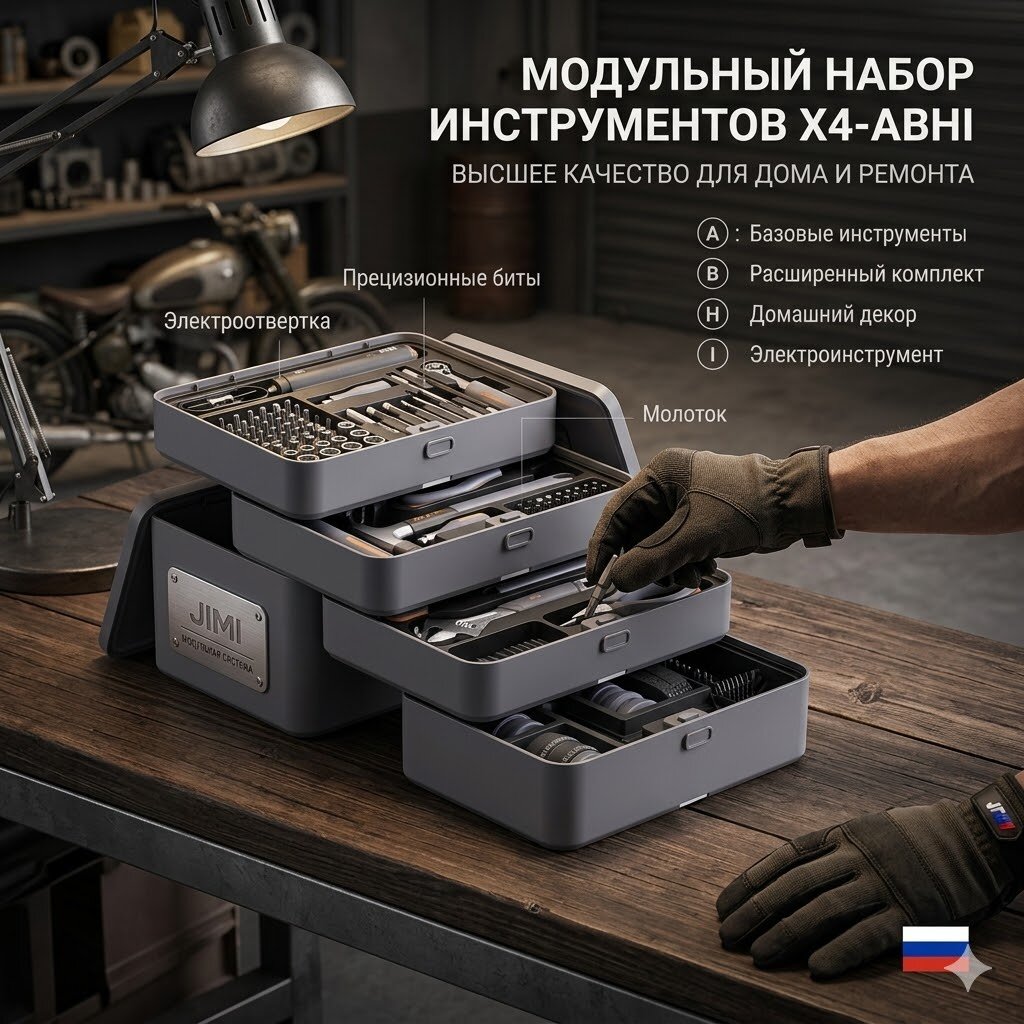 Набор инструментов JIMI X4-ABHI Box, модульный, 4 уровня, для дома и ремонта