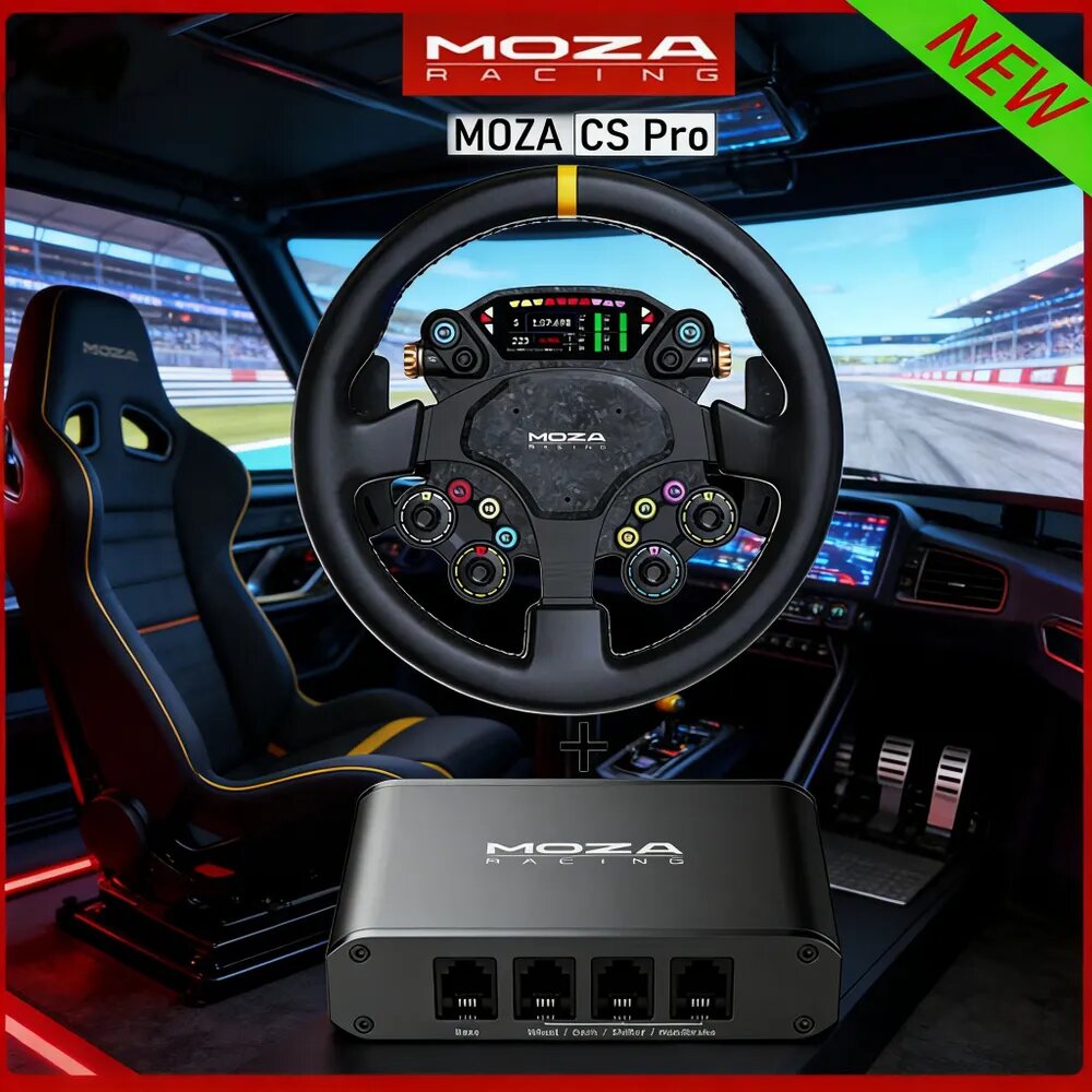 MOZA CS Pro Руль для симулятора гонок + Адаптер 325 мм, карбон, дисплей 2.99, совместимость с ПК и сторонними базами