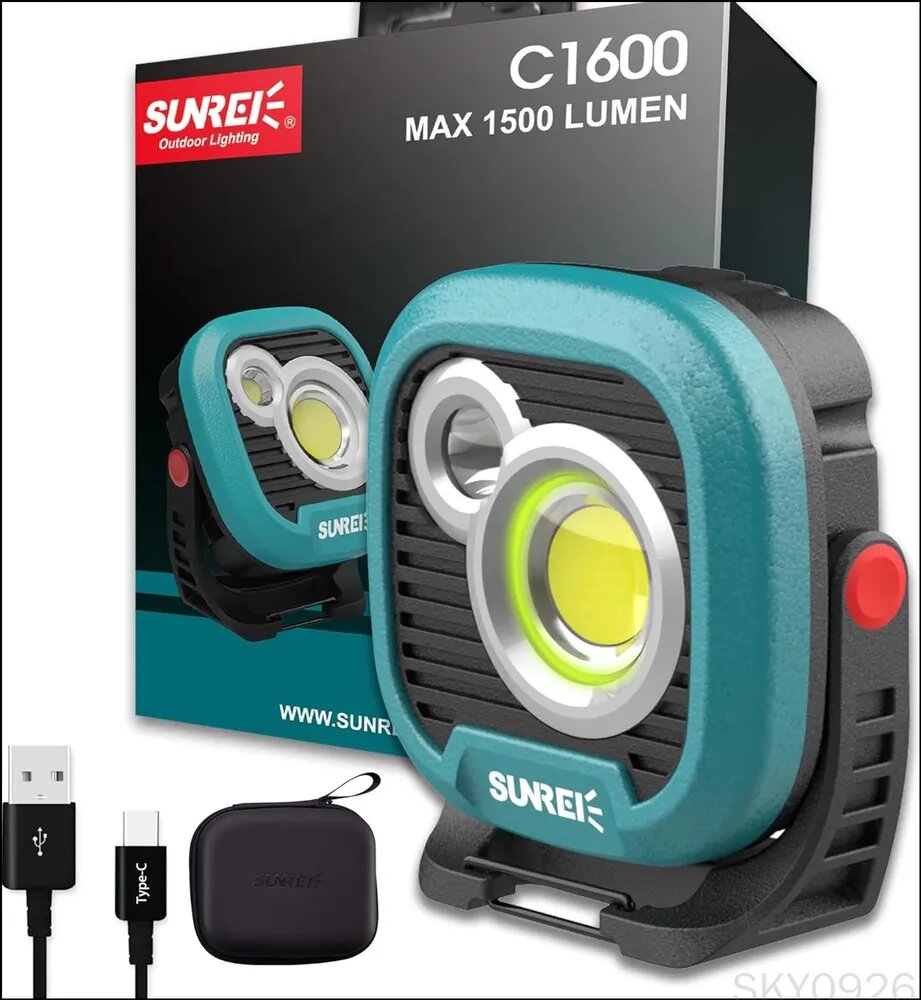 Светодиодный перезаряжаемый магнитный рабочий фонарь SUNREI Mechanic Light Power Bank, вращающийся на 180, 1500LM(зеленый)
