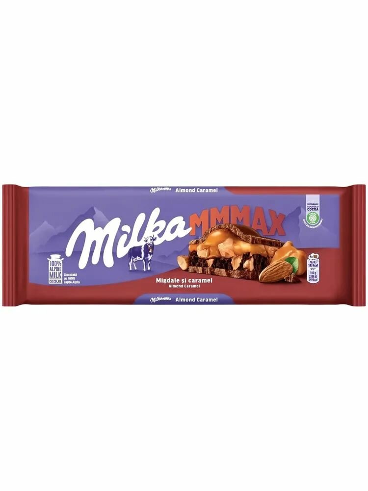 Шоколадная плитка Milka MMMAX Almond Сaramel молочный шоколад с начинкой миндаль карамель, 300 г