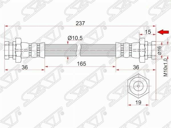 Шланг тормозной SAT ST-90947-02817 передний Таиланд TOYOTA LAND CRUISER 92-98 LH=RH промежуточный