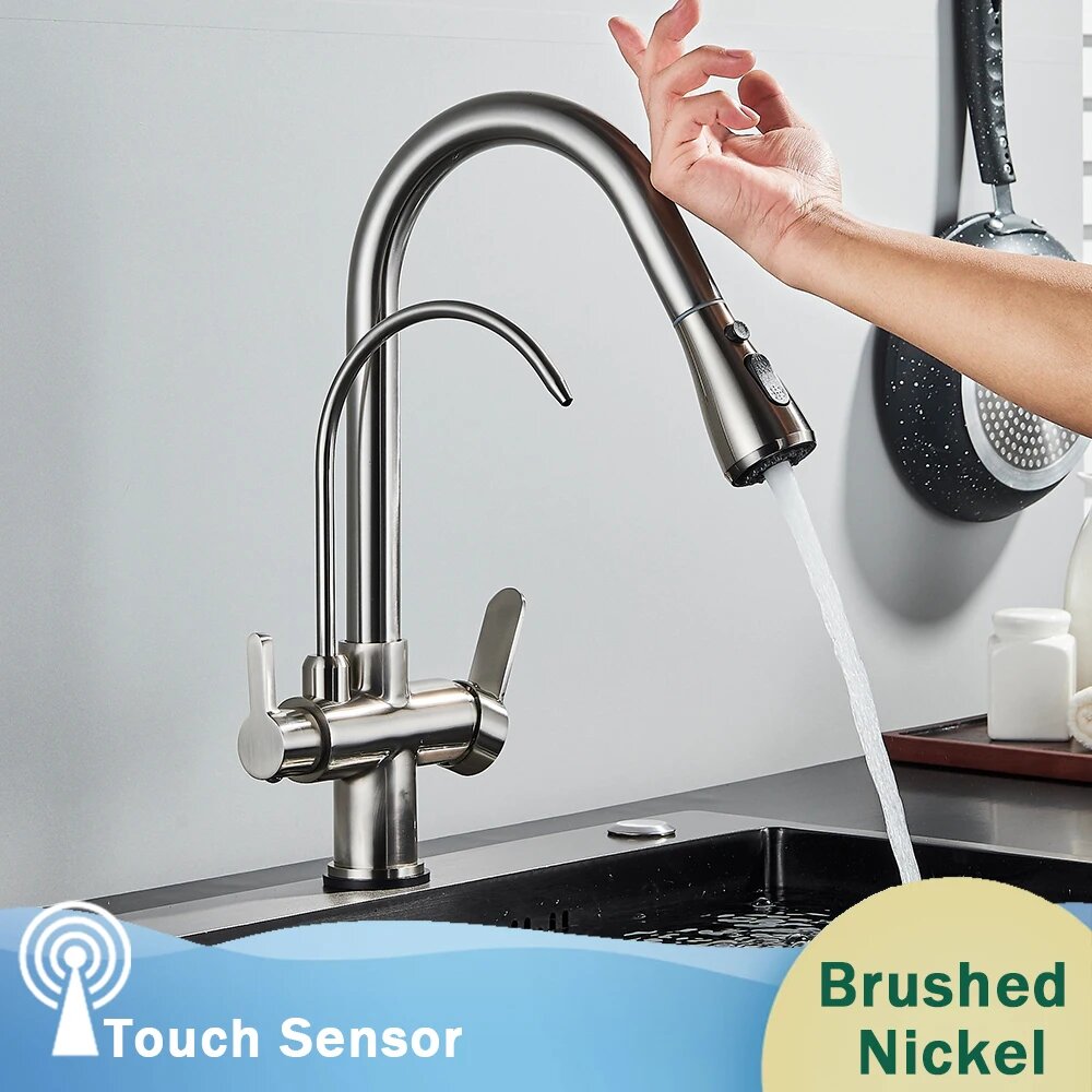 Кран для кухни с сенсорным фильтром Rozin Touch Sensor Filter, антик-бронза, с распылителем, смесителем, поворотным краном для чистой воды