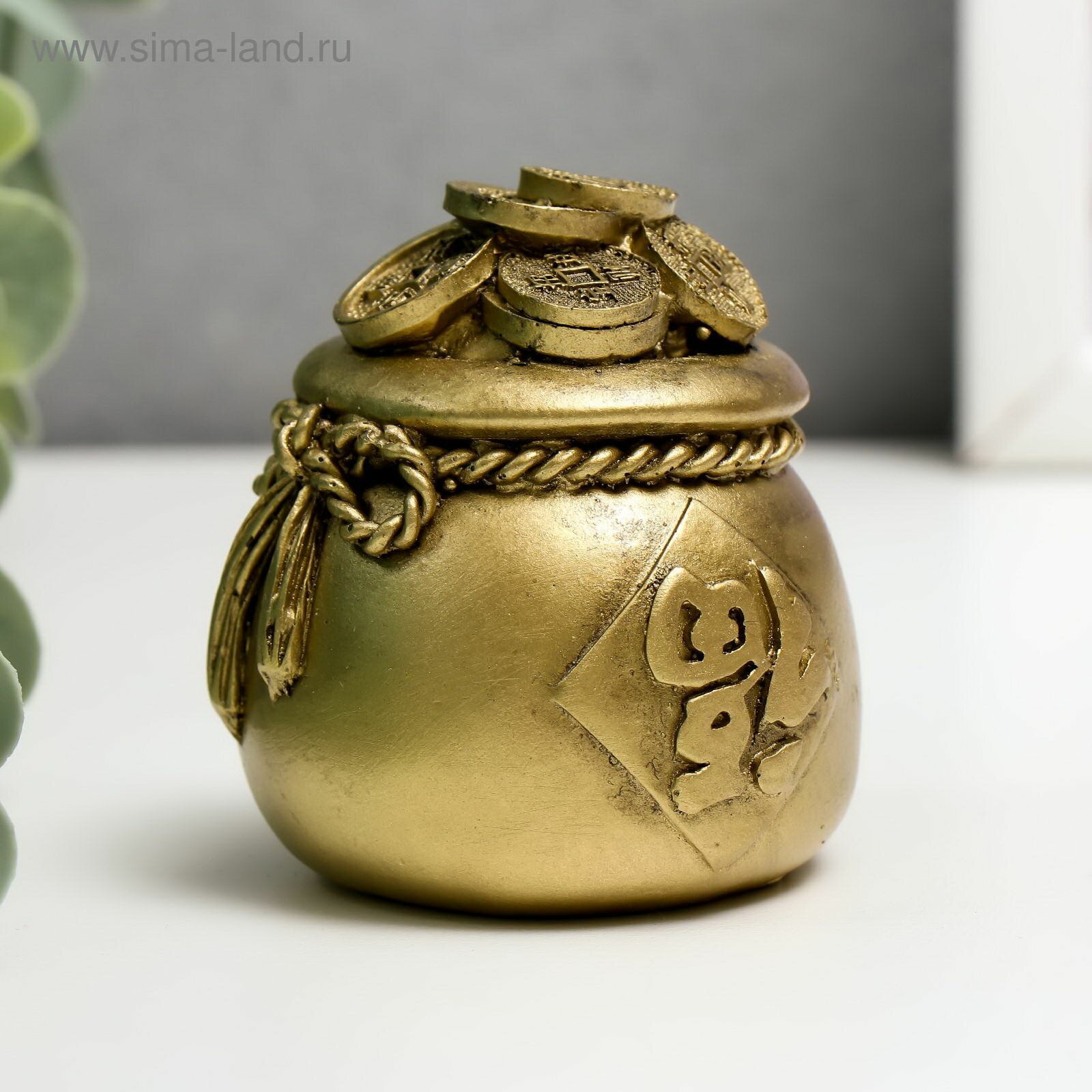 Нэцкэ фигурка "Мешочек с монетами", полистоун, под бронзу, 6.5x5.5x5.5 см