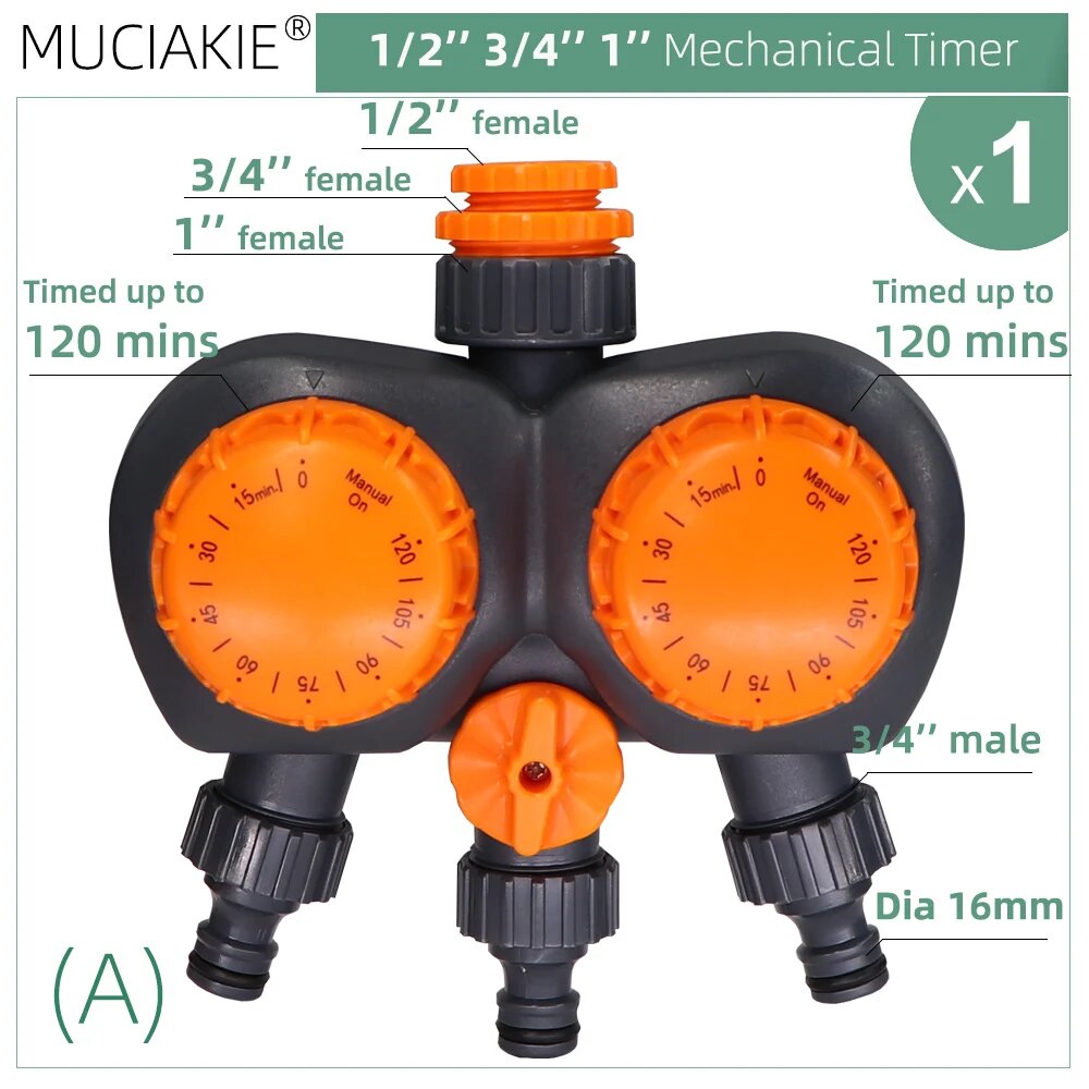 Механический таймер полива MUCIAKIE 1/2", 3/4", 1", A