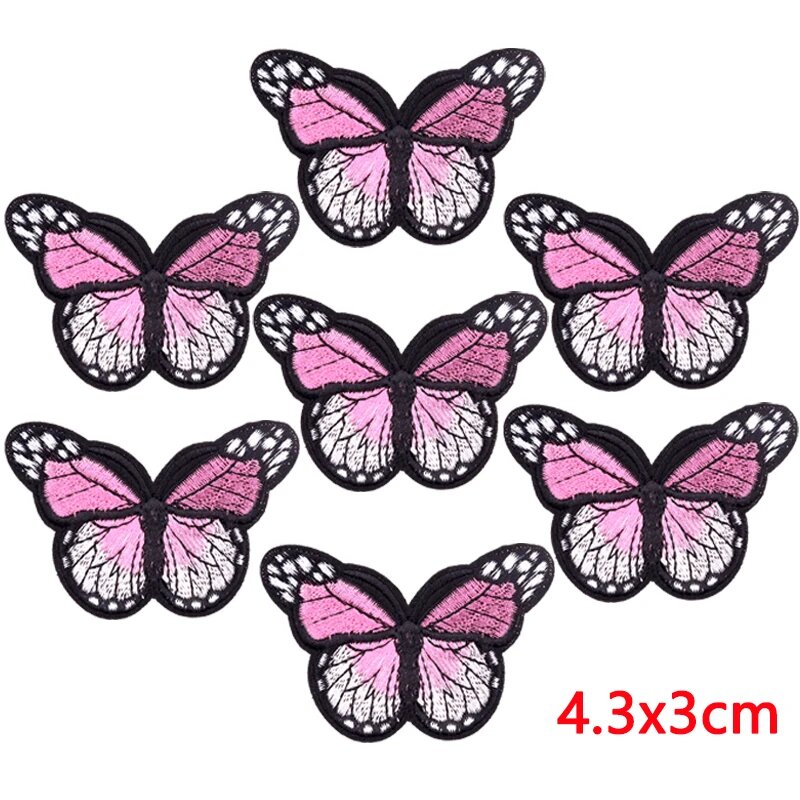 Нашивки бабочки вышитые, розовые, 4.3x3см, PE7306CT
