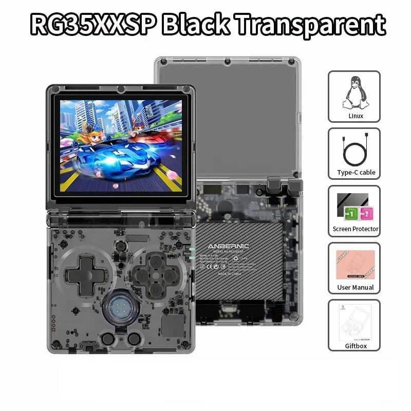 Anbernic RG35XXSP Портативная игровая приставка Черный, 256G AND BAG, BlackTransparent