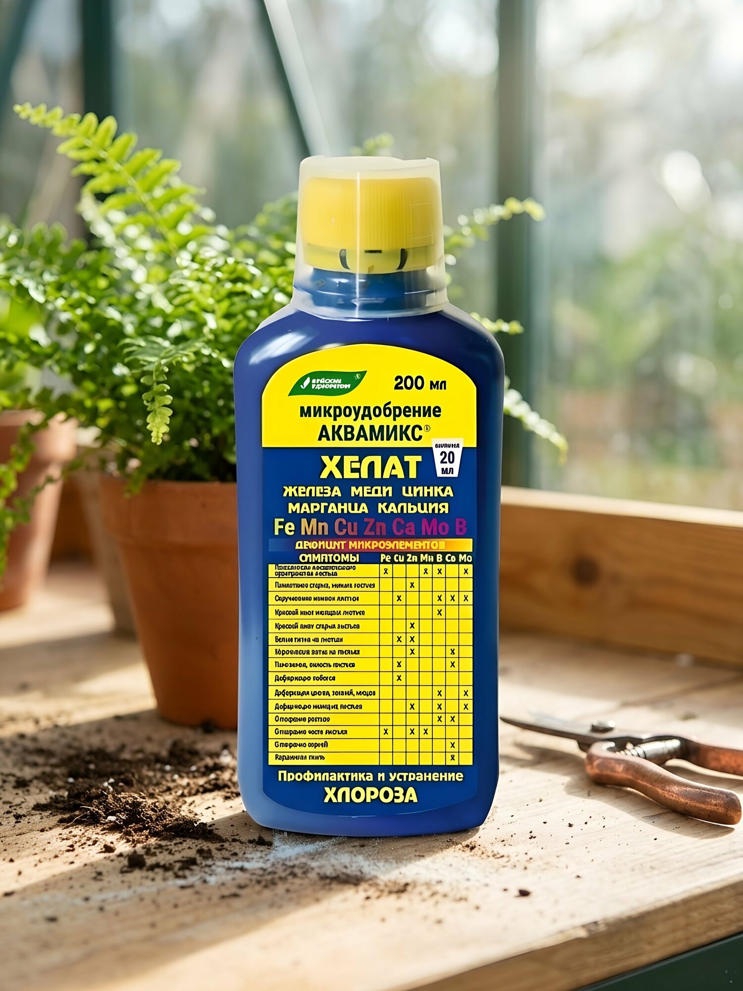 Удобрение Аквамикс БХЗ, смесь хелатов микроэлементов для всех видов растений, 200 мл, жидкий концентрат от хлороза