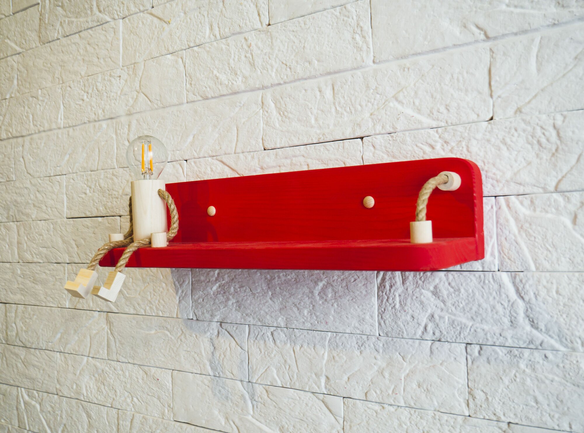 Полка деревянная с подсветкой ONEMAN SHELF RED