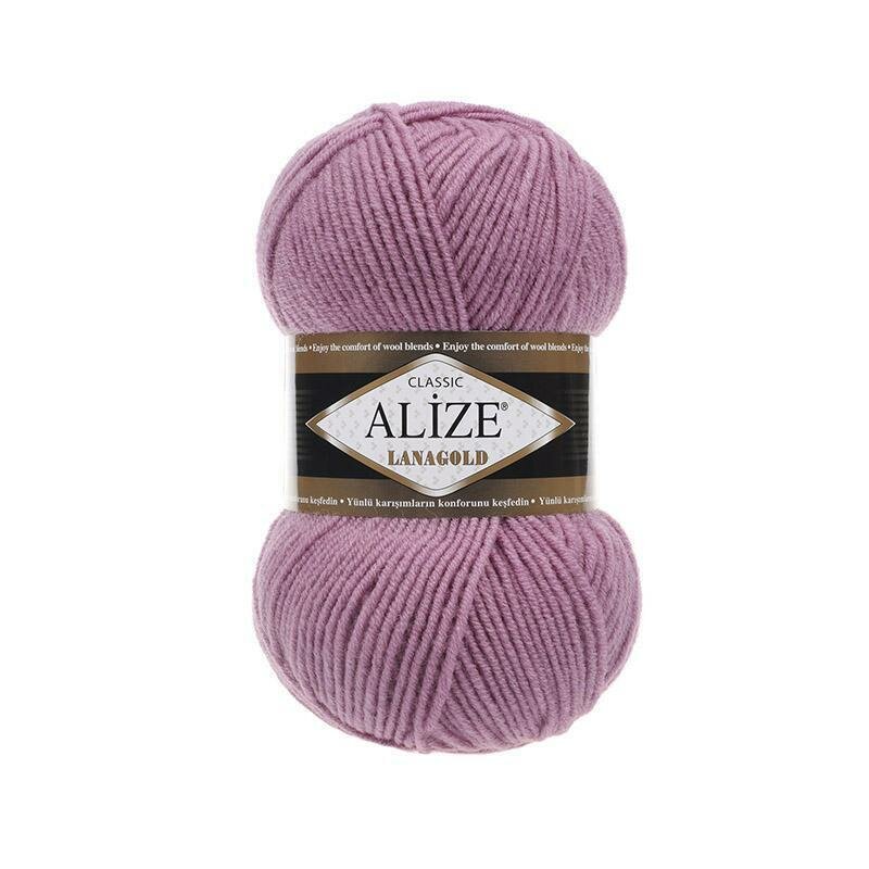 Пряжа Alize Lanagold (Ланаголд) цвет роза 28, 49% шерсть, 51% акрил 100г 240м 5шт