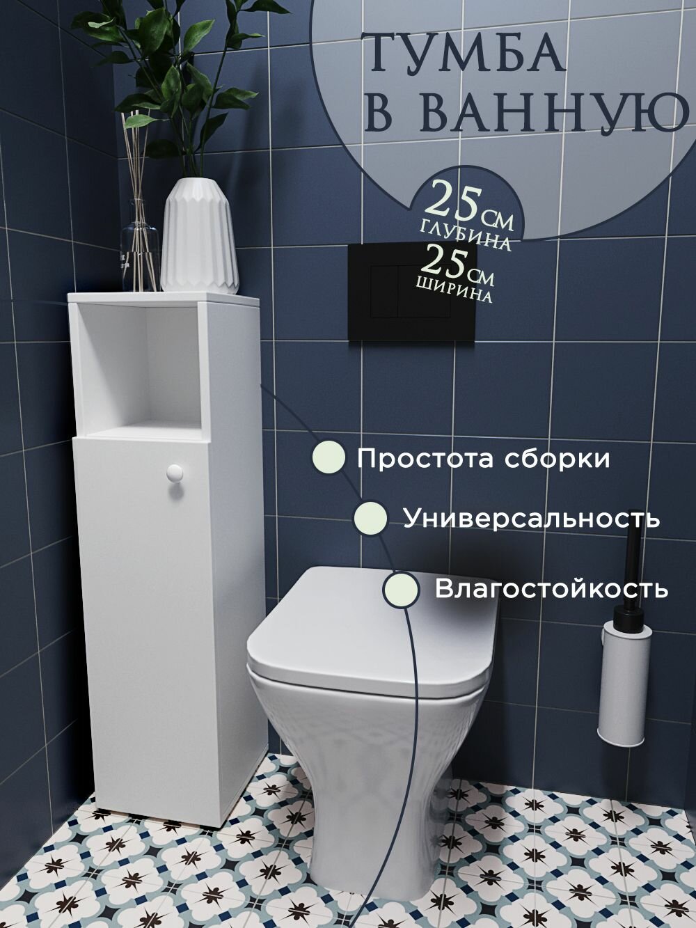 Шкаф тумба в ванную комнату в туалет напольная и подвесная с открытой нишей 25х25см