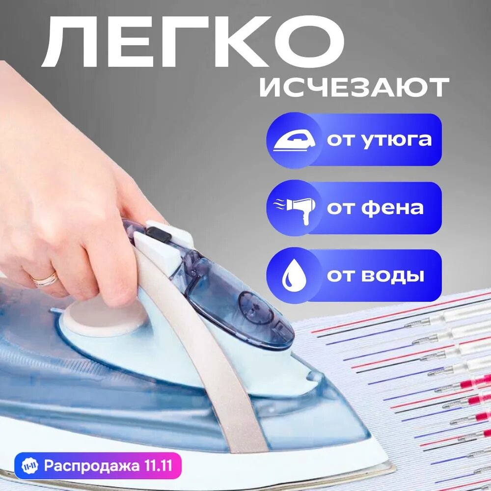 Ручка для ткани термоисчезающая + 40 стержней, синий/маркер для одежды