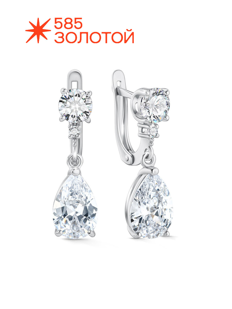 Серьги 585 ЗОЛОТОЙ, серебро, 925 проба, родирование, фианит