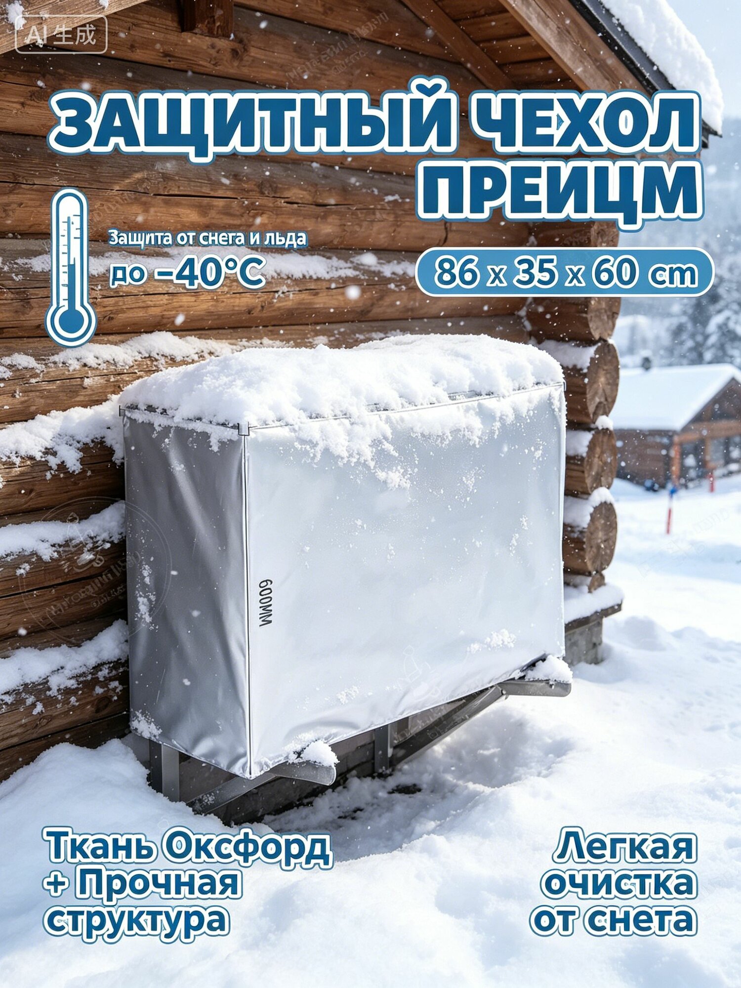 Кожух для наружного блока кондиционера 86х35х60 см. Влагостойкий тент оксфорд с защитой от УФ лучей; зимний чехол для консервации сплит-системы уличный тент защитный чехол