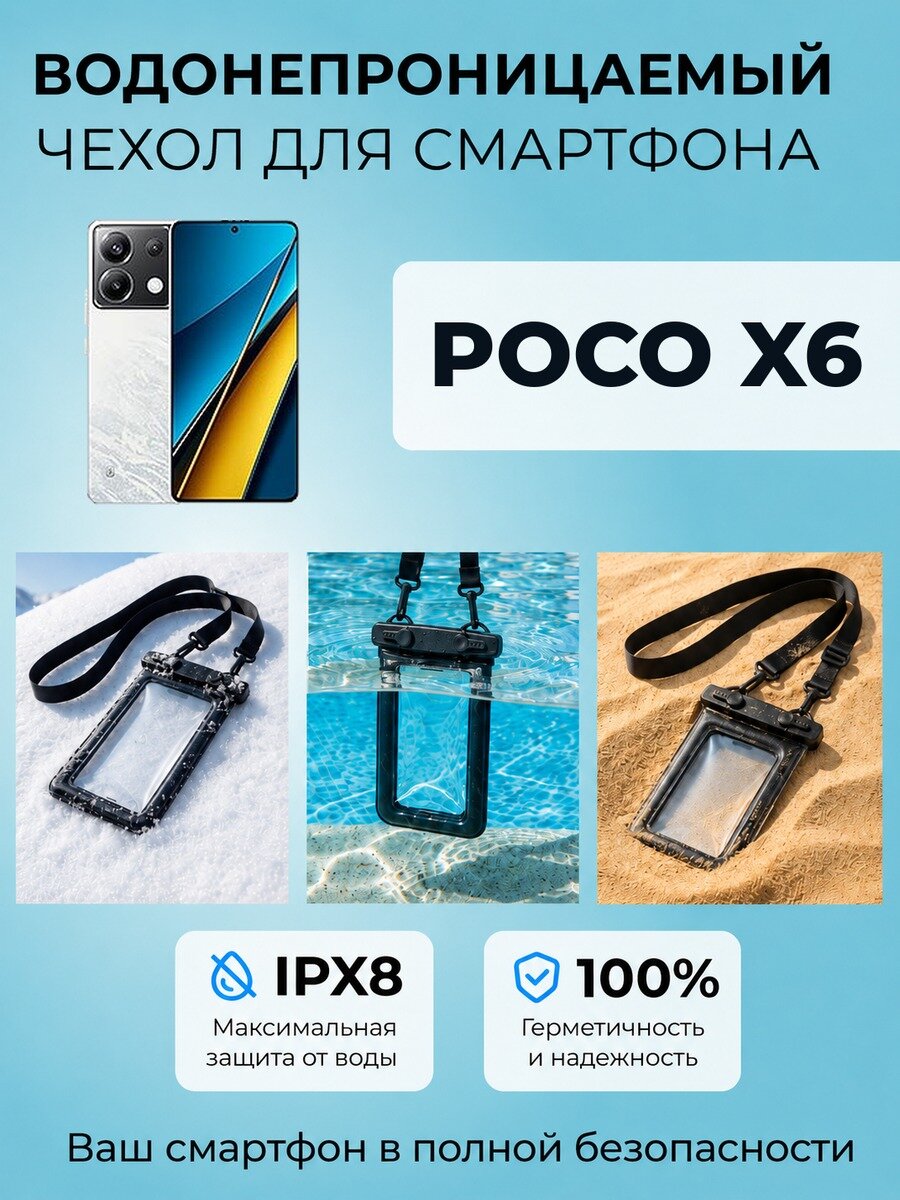 Аквачехол водонепроницаемый IPX8 герметичный с ремешком для POCO X6