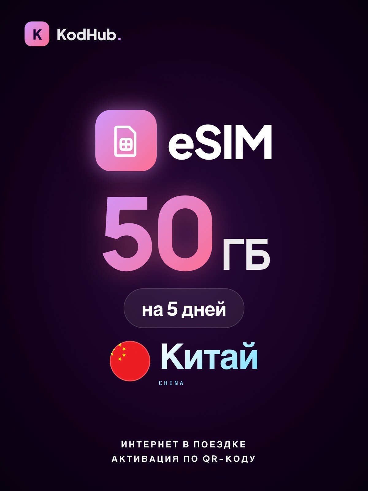 Туристическая eSIM Китай 50 ГБ на 5 дней | интернет в поездке, связь за границей | QR-код активации