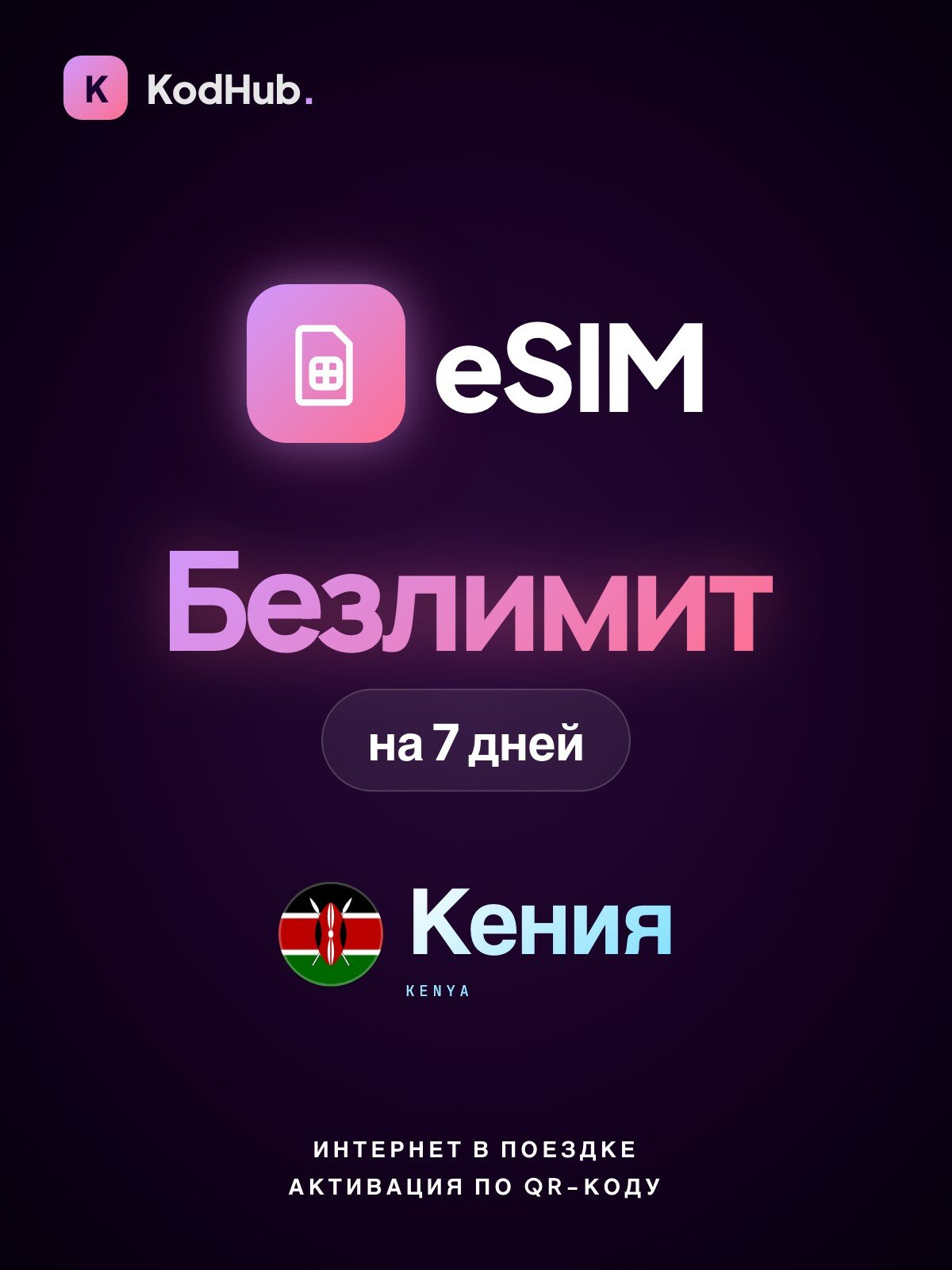 Туристическая eSIM Кения безлимит на 7 дней | интернет в поездке, связь за границей | QR-код активации