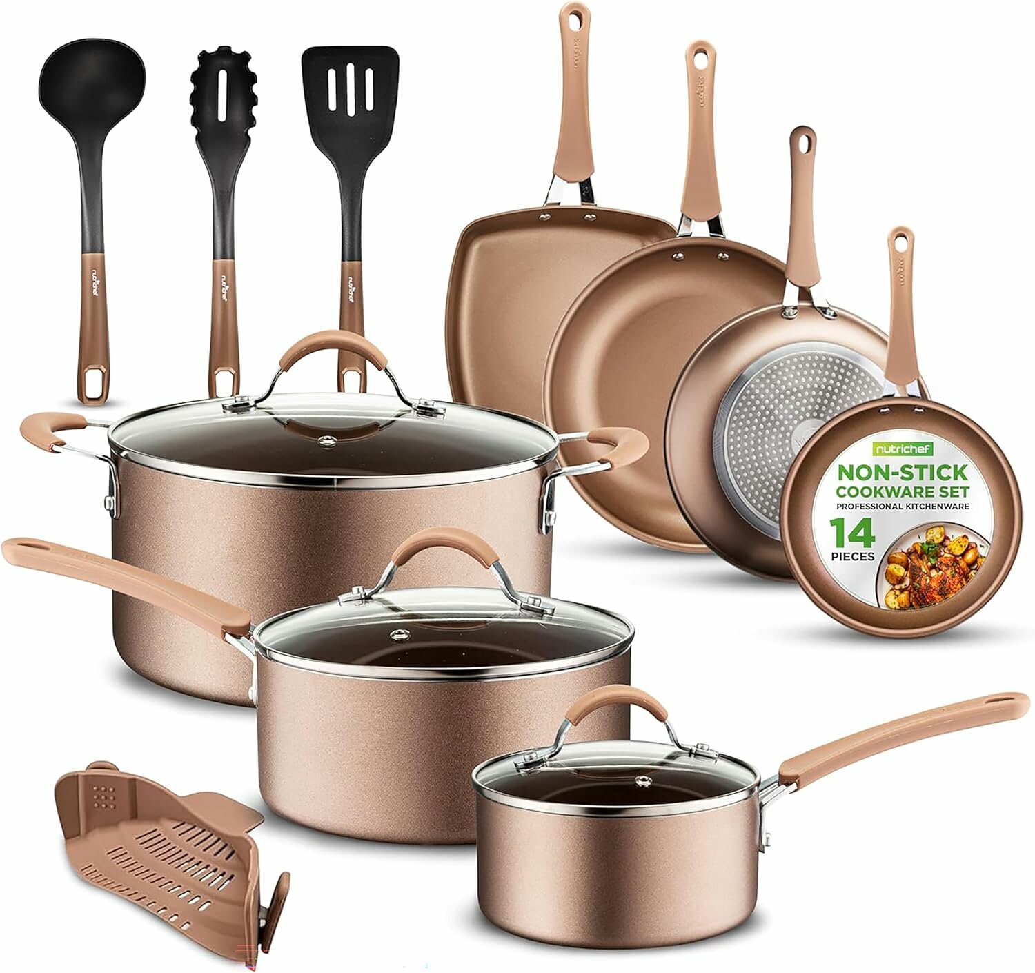 Nutrichef Набор Набор кастрюль и сковородок Pots and Pans Set Stackable - Gold