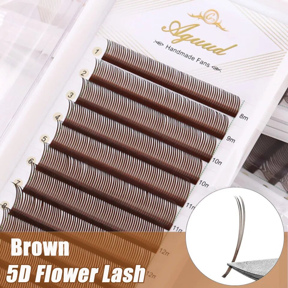 AGUUD 5D веерные ресницы коричневые C, MIX (8-15mm), Brown-5D Fairy Lash