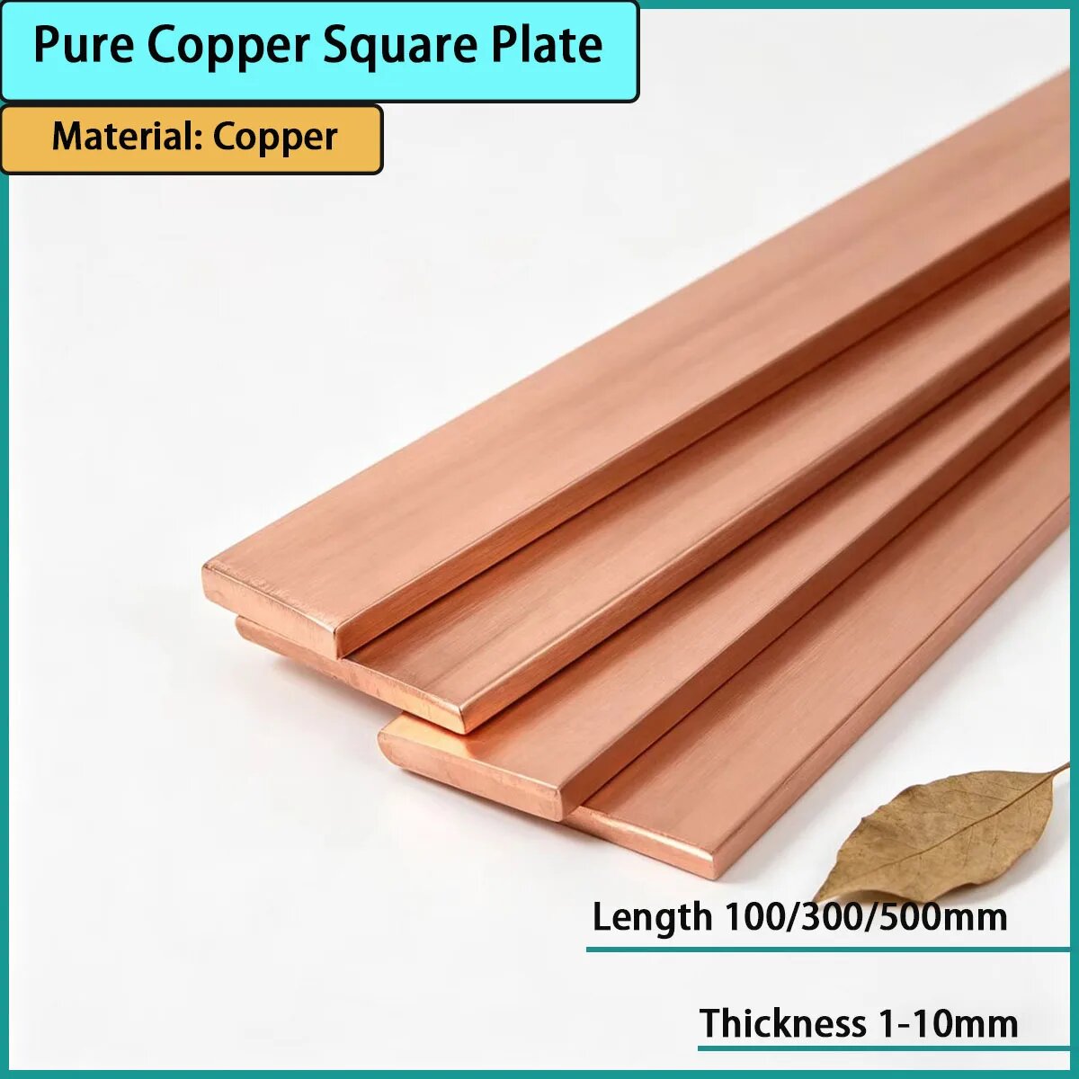 Медная квадратная пластина 1-10 мм 2x8mm, Length 300mm 1pc