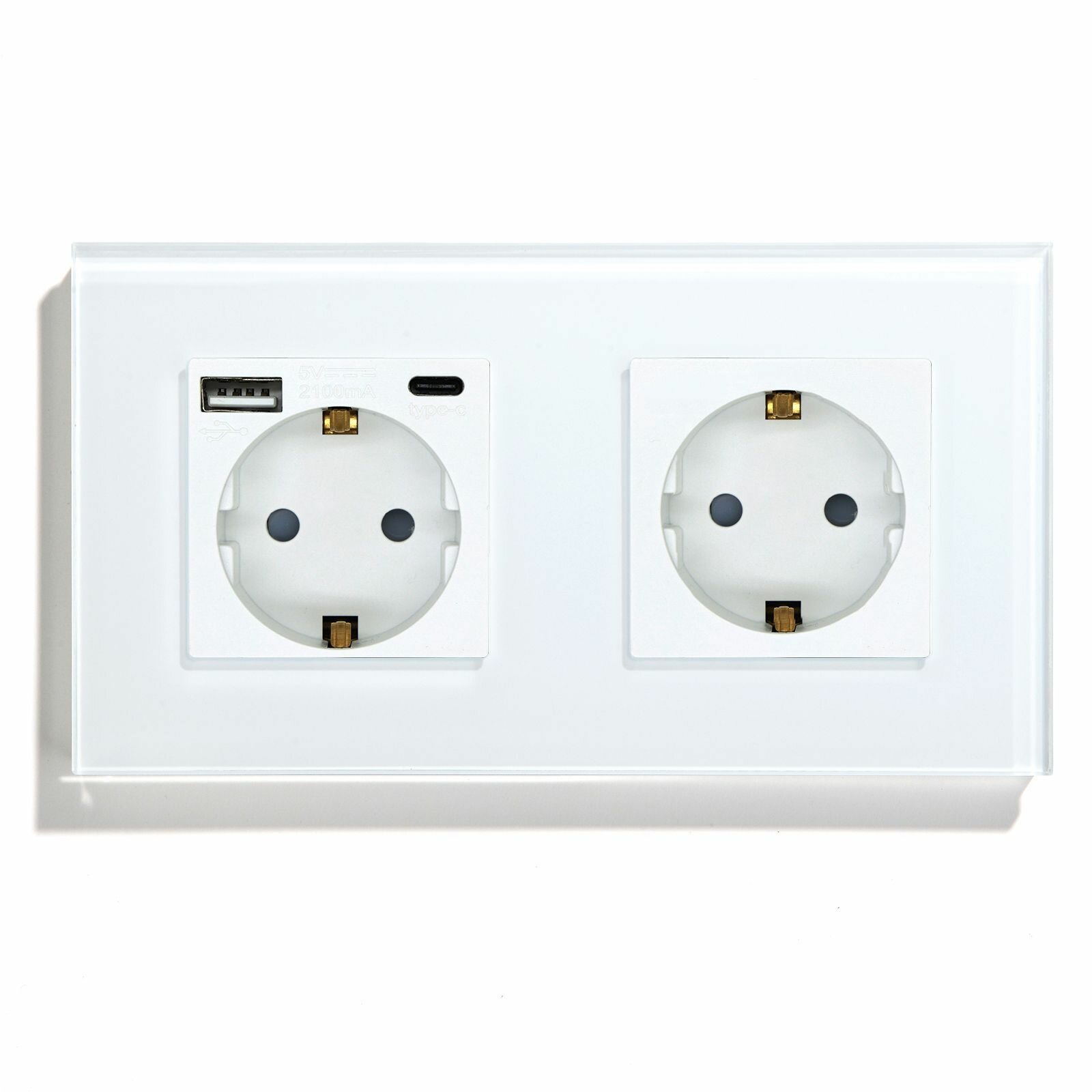 Розетка электрическая 2 поста EU/AC, зарядка 10W, стекло 157х86 мм, цвет белый