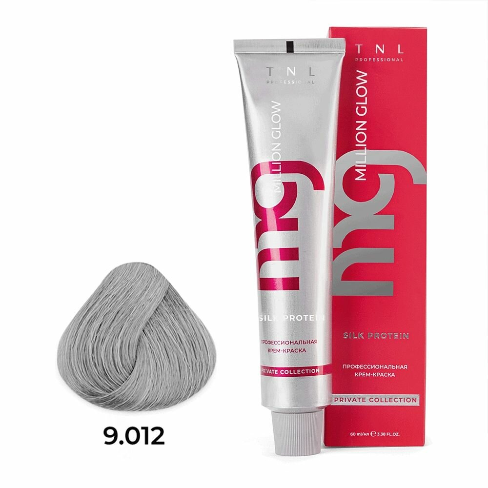 Крем-краска для волос Million glow Private collection Silk protein оттенок 9.012 Очень светлый блонд пастельный серебристый, TNL Professional, 60 мл