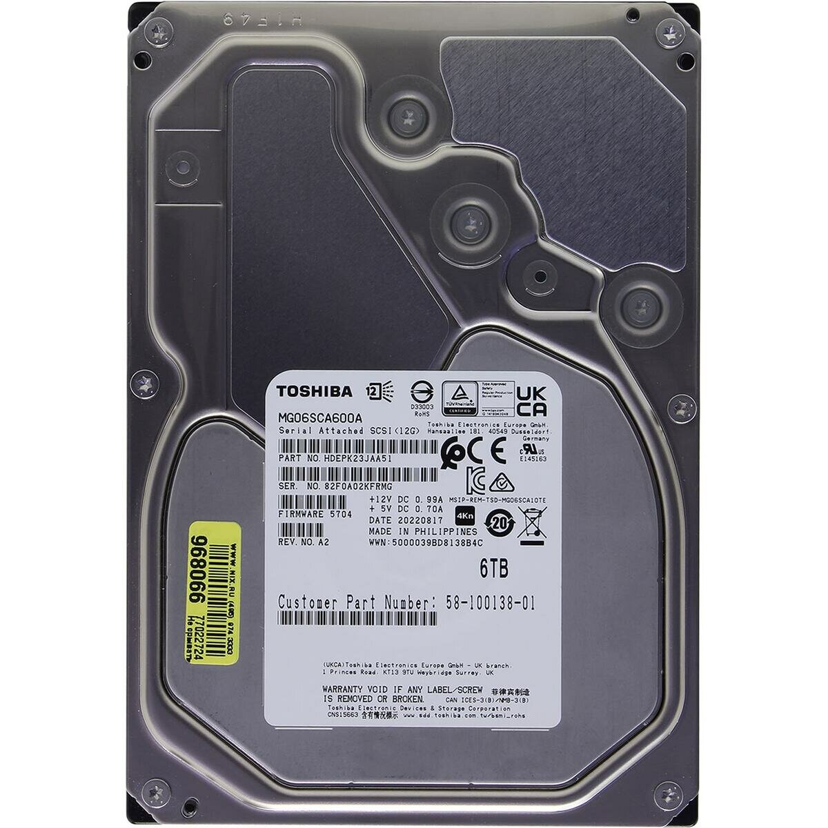 MG06 MG06SCA600A 6 Тб 7200 оборотов/мин SAS 12Gb/s 3.5" 256 Мб 24x7 4K