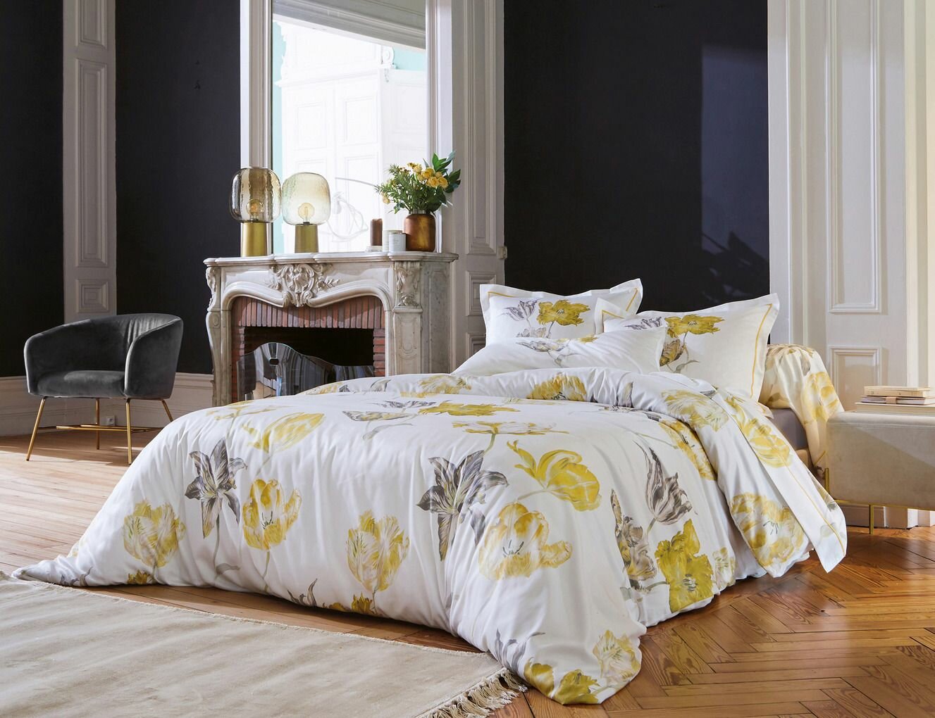 Комплект постельного белья 2х спальное евро 200x220 от Blanc des Vosges TULIPE MANIA MIEL