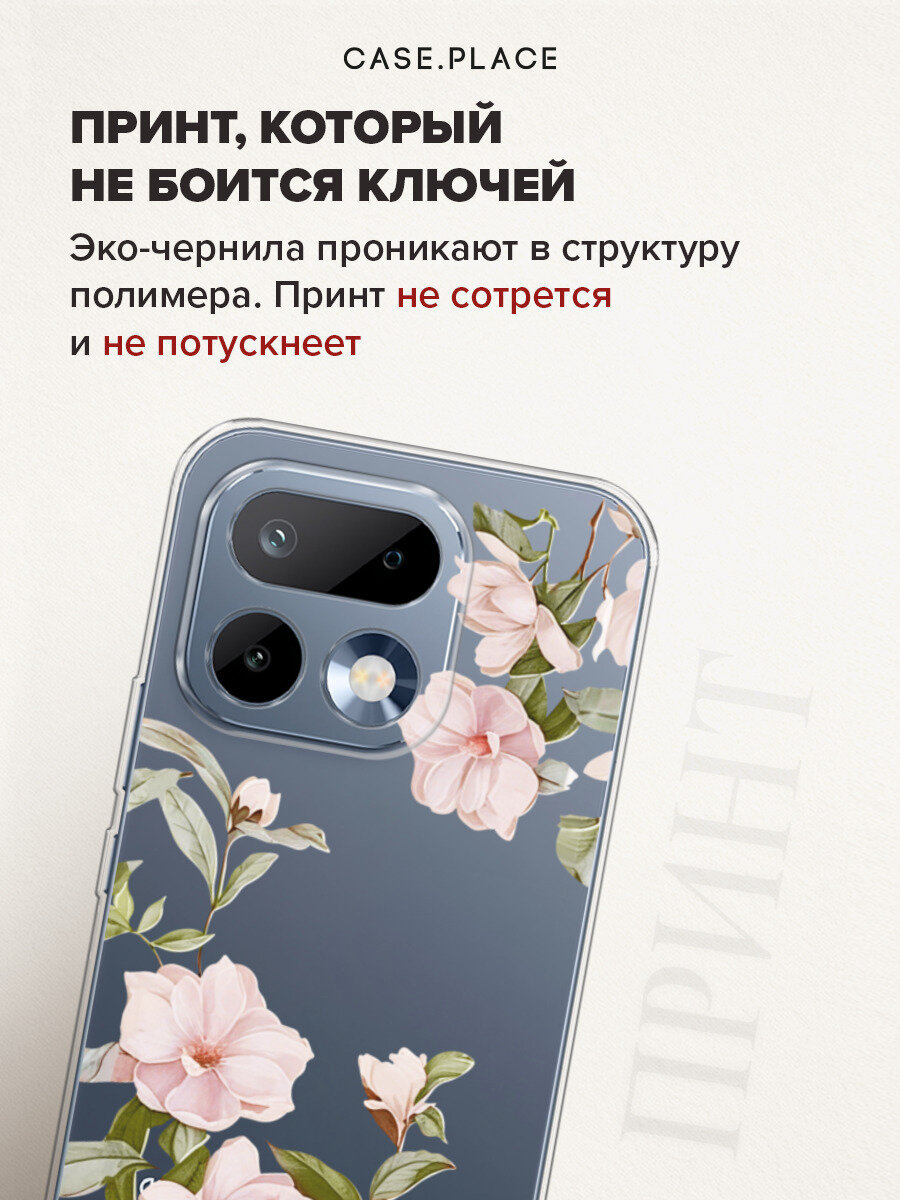 Чехол на Realme 16 Pro / Реалме 16 Про с принтом Цветочная нежность, прозрачный — фото 1